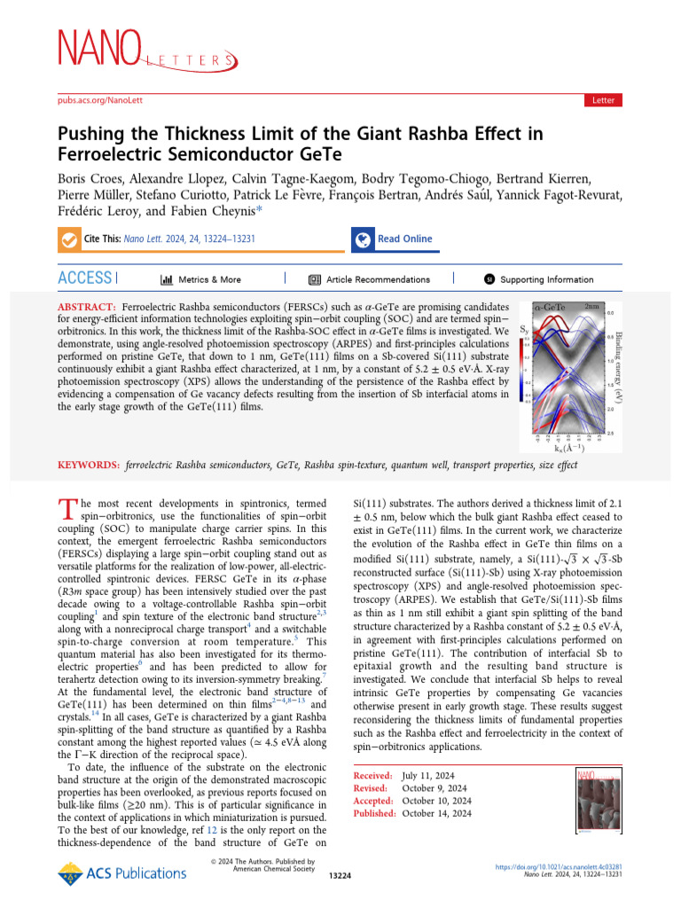 Giant Rashba Effect in Thin GeTe Films | PDF | Electronic Band ...