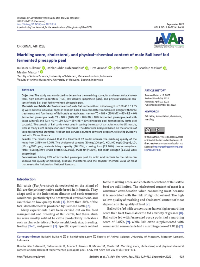 Marbling Score Cholesterol and Physical-Chemical C | PDF | High Density ...