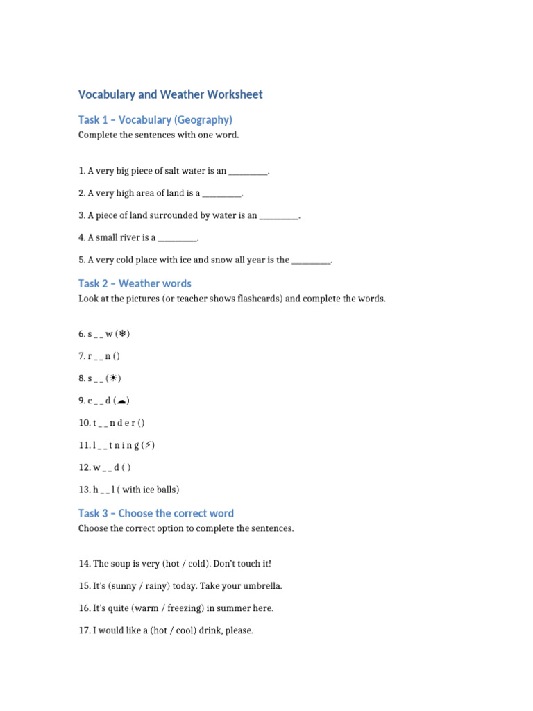 Vocabulary Weather Worksheet | PDF