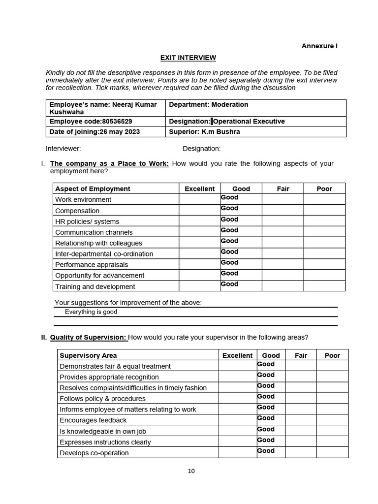 Exit Interview | PDF | Employment | Industrial And Organizational Psychology