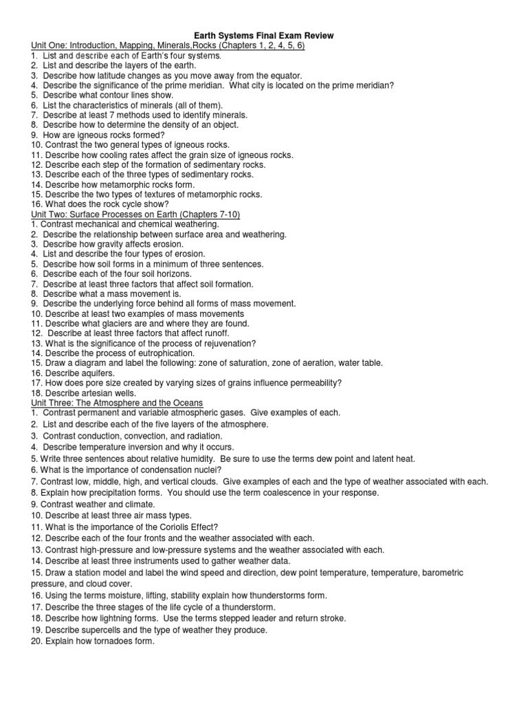 Earth Systems Final Exam Review | PDF | Rock (Geology) | Plate Tectonics