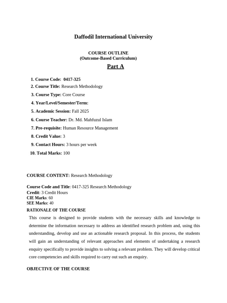 Research Methodology Course Outline | PDF | Methodology | Sampling ...