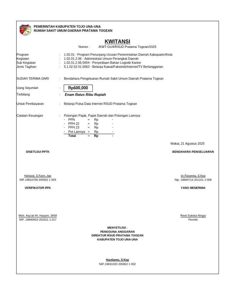 Template Kwitansi Pulsa Data Internet | PDF
