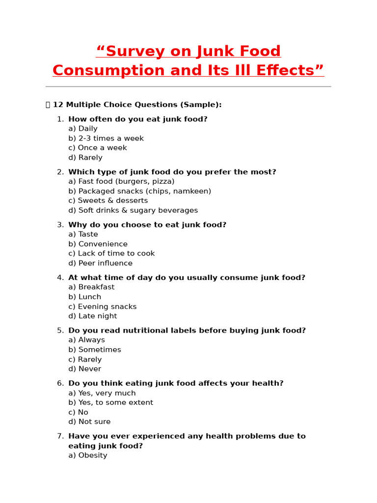 Junk Food Consumption Survey Insights | PDF