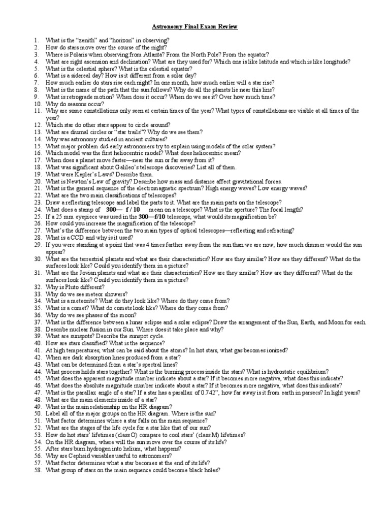 Astronomy Final Exam Review | PDF | Stars | Sun