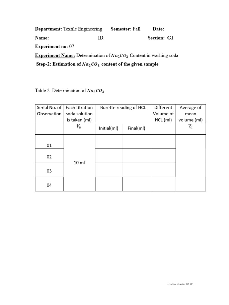 Chemisry Experiment 07 Data Sheet Everyone | PDF
