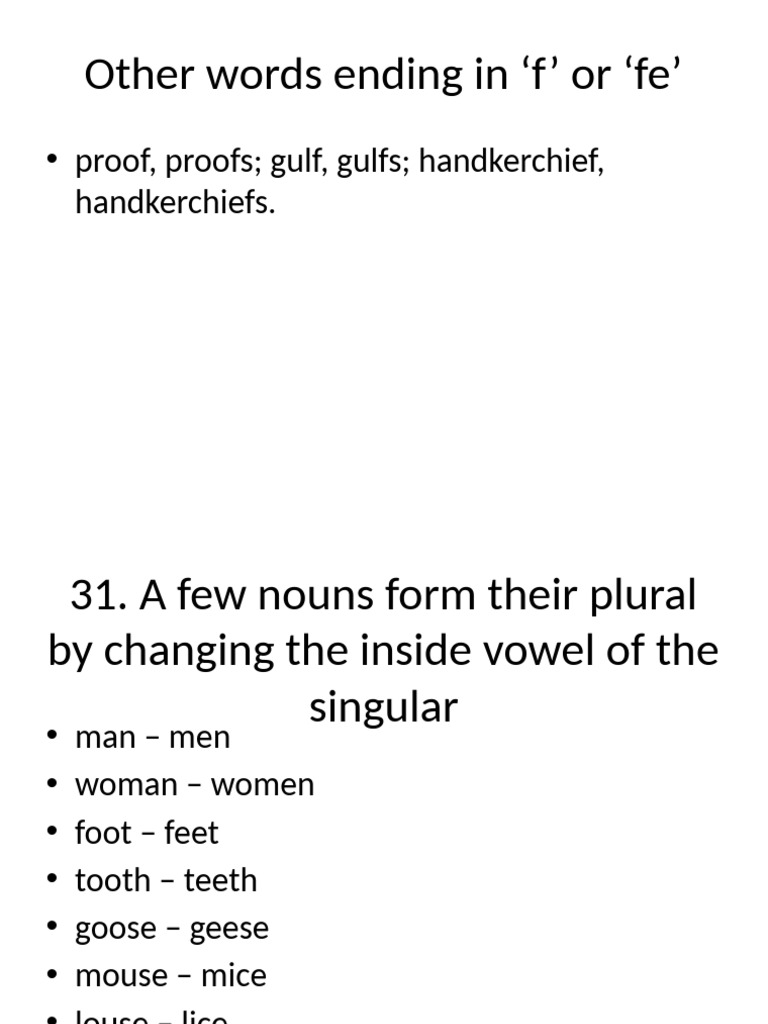 Plural Forms of Nouns Ending in 'f' | PDF | Plural | Linguistic Typology