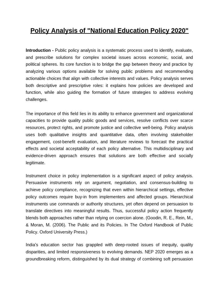 Policy Analysis of - National Education Policy 2020 | PDF | Policy ...