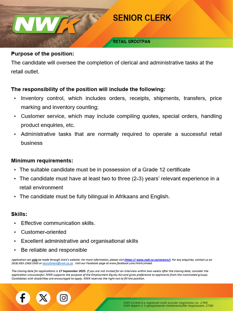 Senior Clerk: Purpose of The Position | PDF