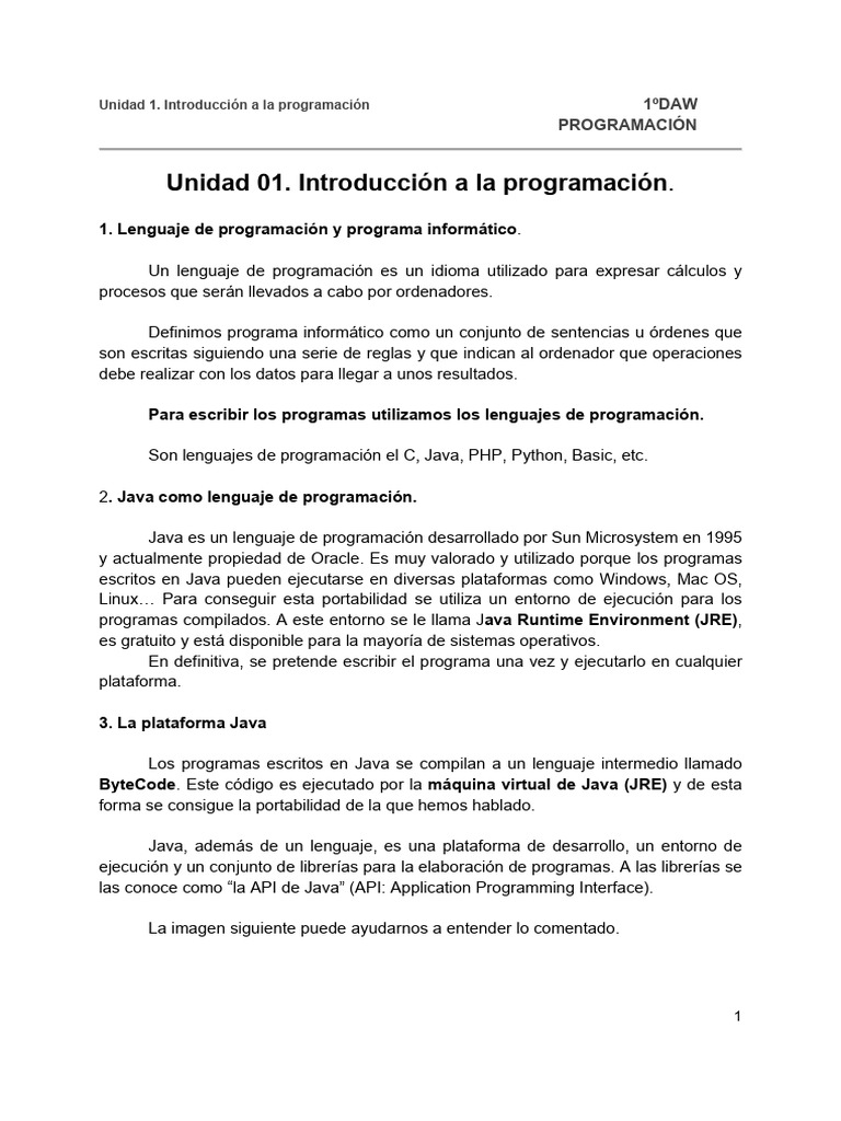 Unidad - 01. Introducción A La Programación en Java | PDF | Java ...