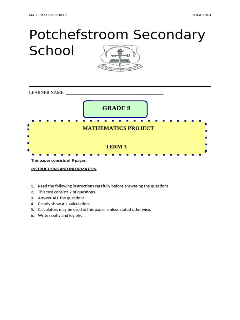 Grade 9 Term 3 Project | PDF | Euclidean Geometry | Elementary Geometry
