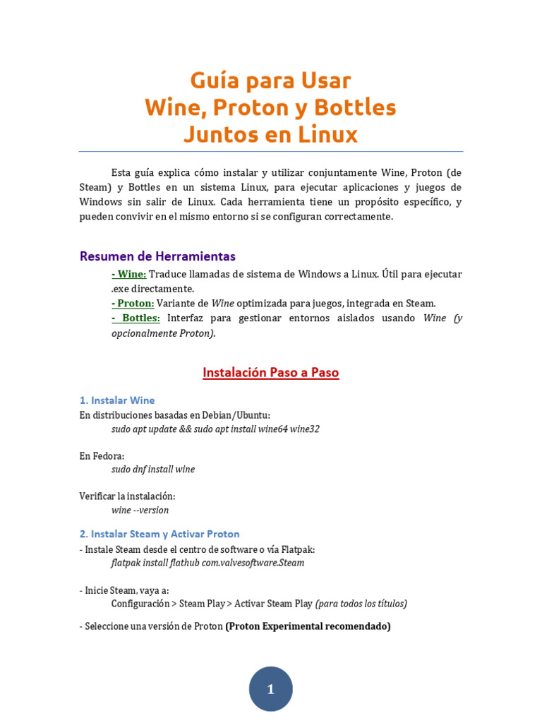 Uso de Wine, Proton y Bottles en Linux | PDF
