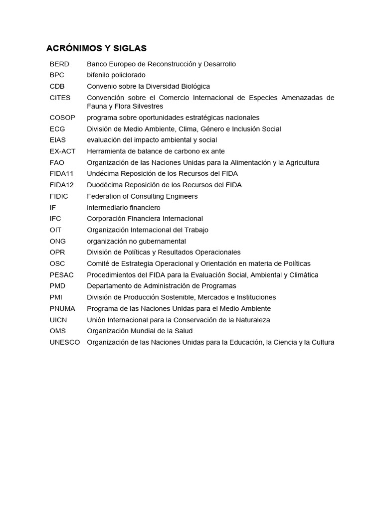 Glosario de Acrónimos y Siglas Ambientales | PDF