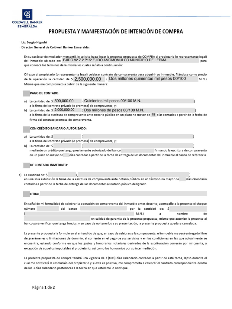 Propuesta de Compra de Inmueble | PDF | Cheque | Bancos