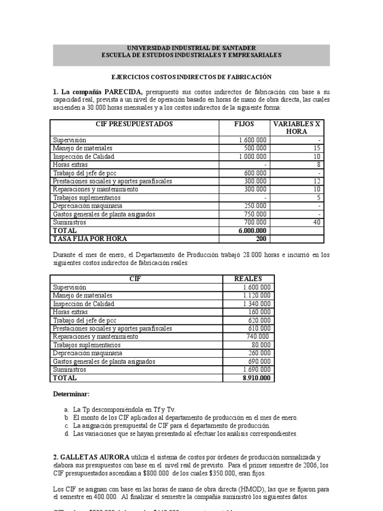 Ejercicios Cif | Descargar gratis PDF | Presupuesto | Microeconomía