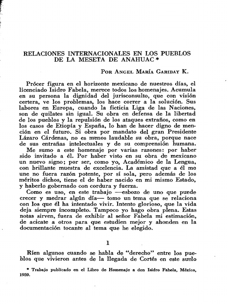 Garibay Kintana, Ángel María, Relaciones Internacionales en Los Pueblos ...