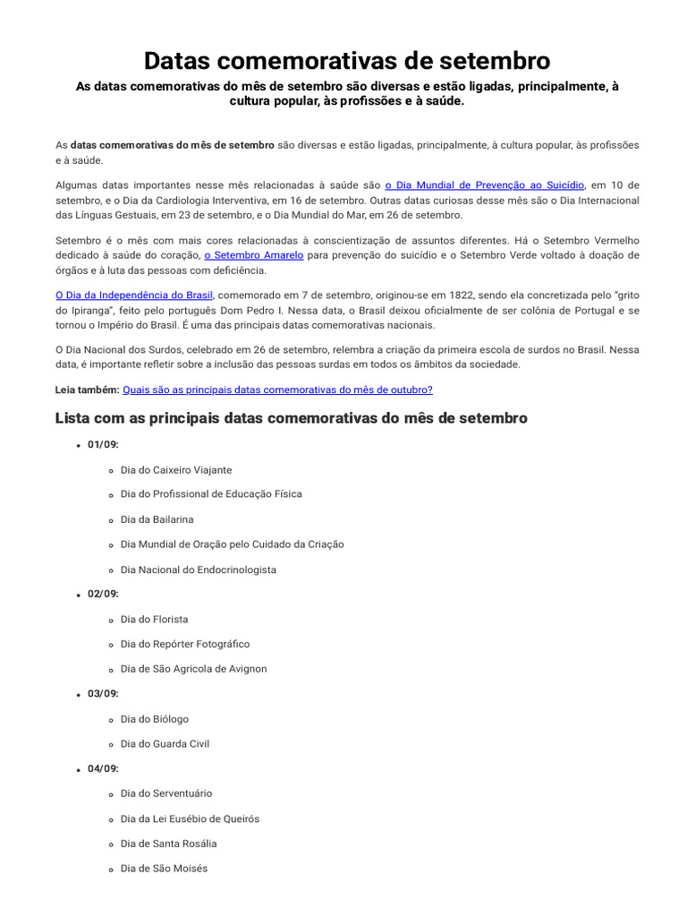 Datas Comemorativas de Setembro | PDF | Brasil