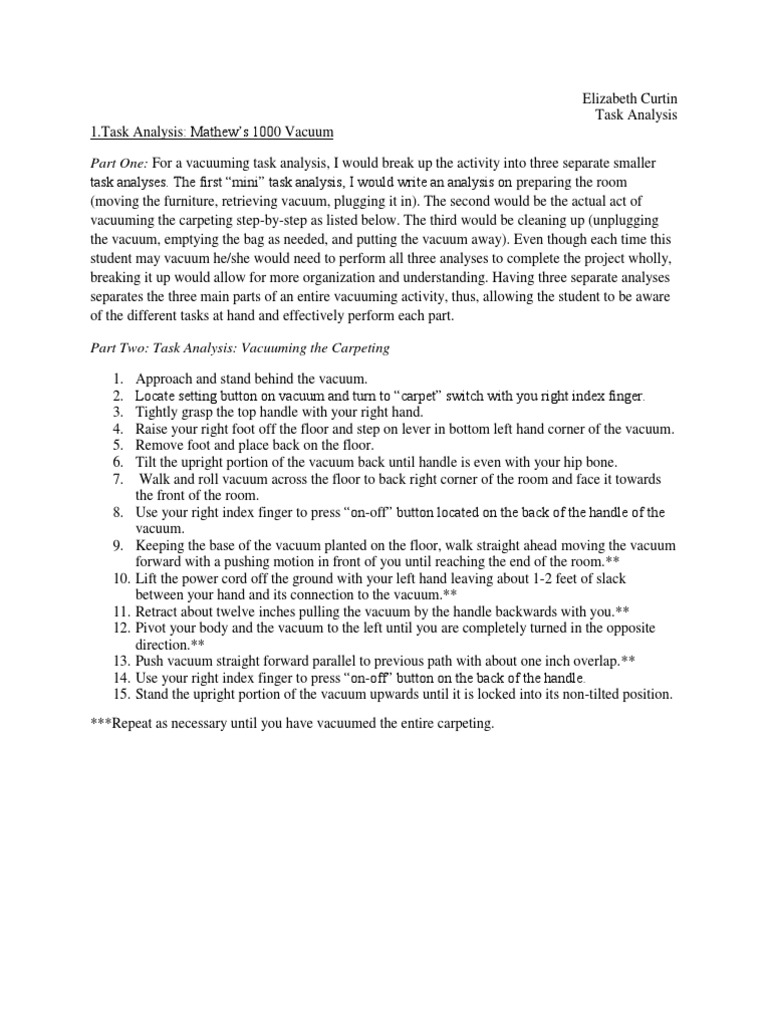 Task Analysis for Dishwashing and Vacuuming | PDF | Dishwasher | Hand