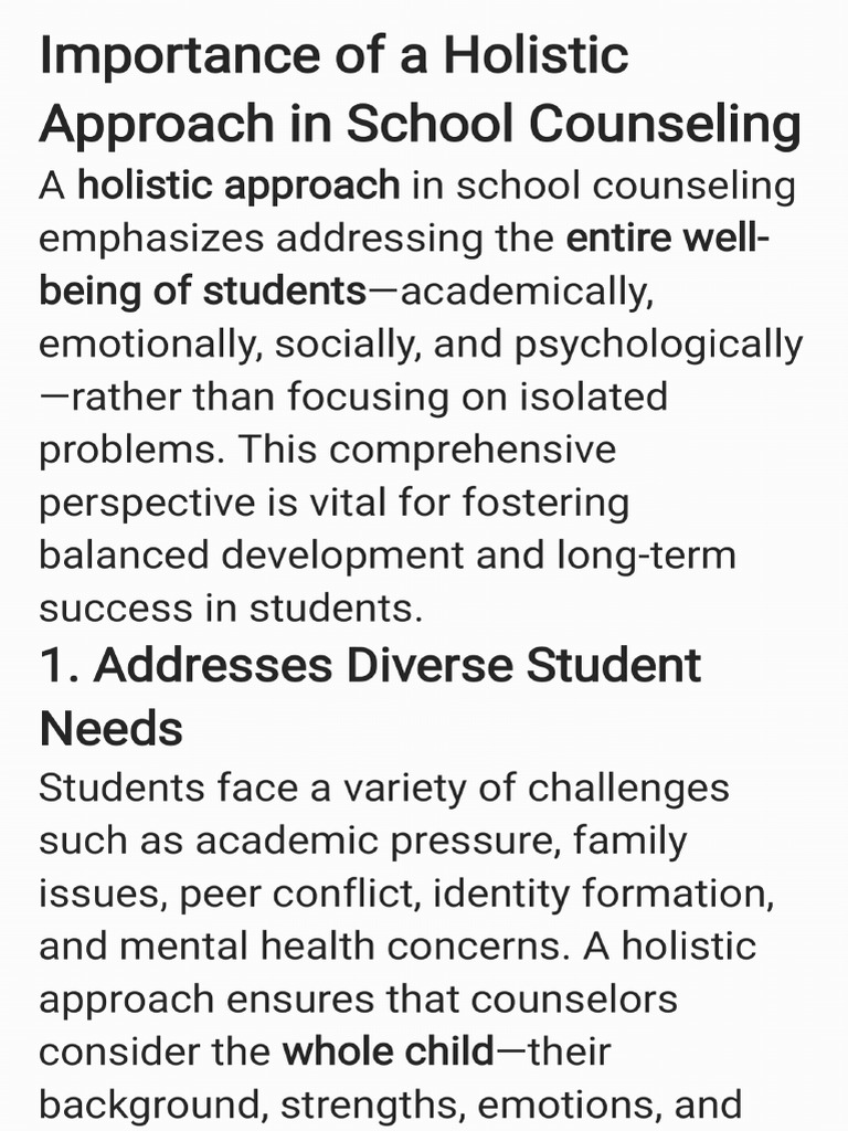 Holistic Approach in School Counseling | PDF