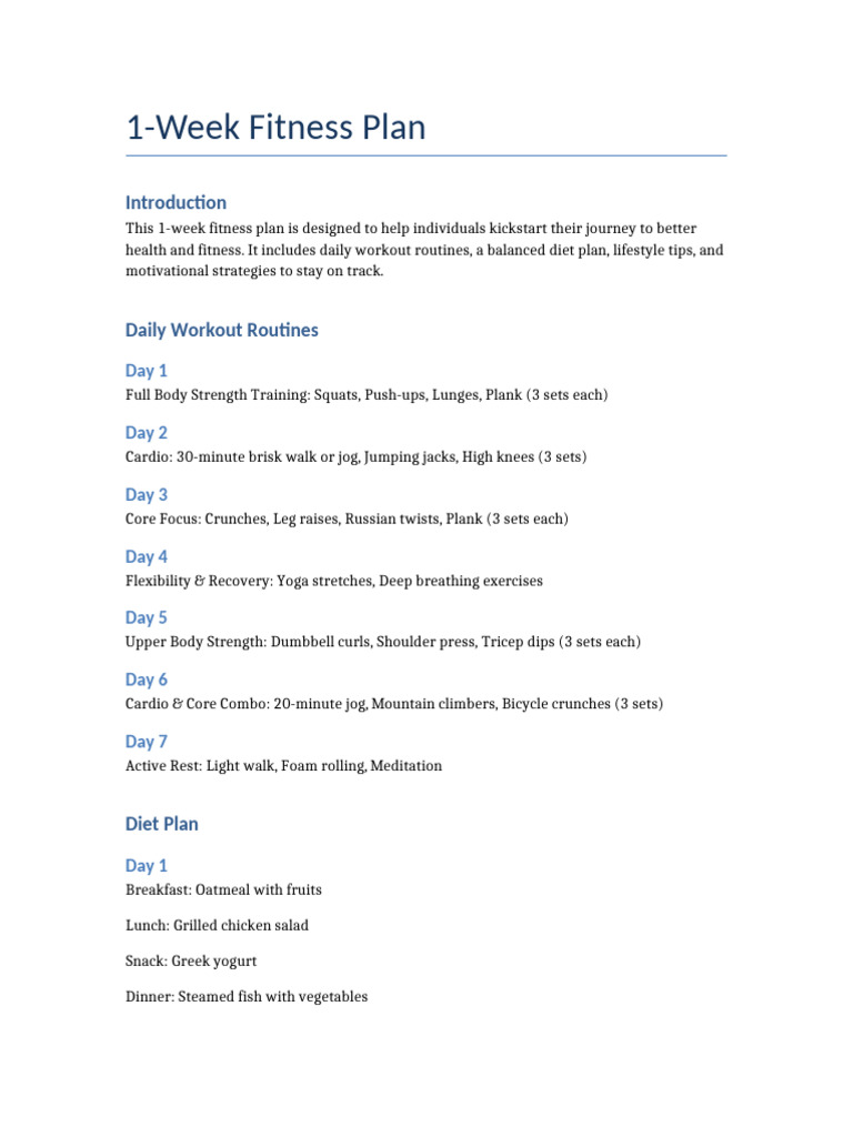 1-Week Fitness Kickstart Plan | PDF