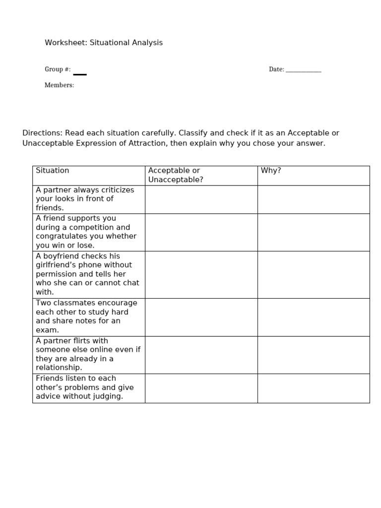 Situational Analysis Worksheet | PDF