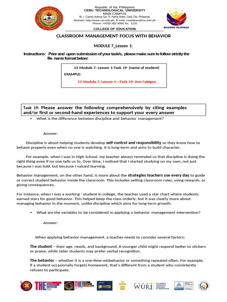 Module 7 - Lesson 1 - Task 19 - Marie Carmela Oclarit | PDF | Teachers ...