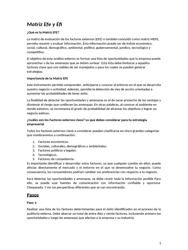Matriz Efe y Efi | PDF | Gestión estratégica | Economias