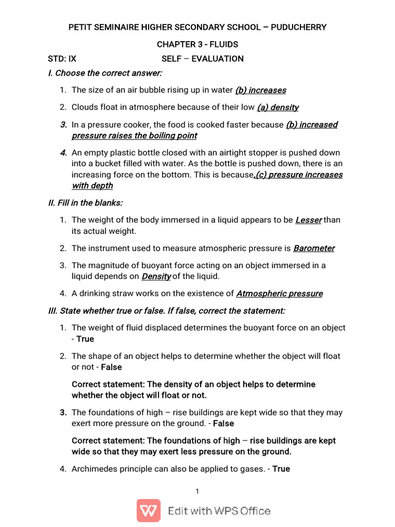9th Science Lesson 3 New-1 | PDF | Buoyancy | Pressure