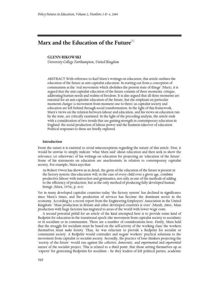 Marx's Vision for Future Education | PDF | Socialism | Karl Marx