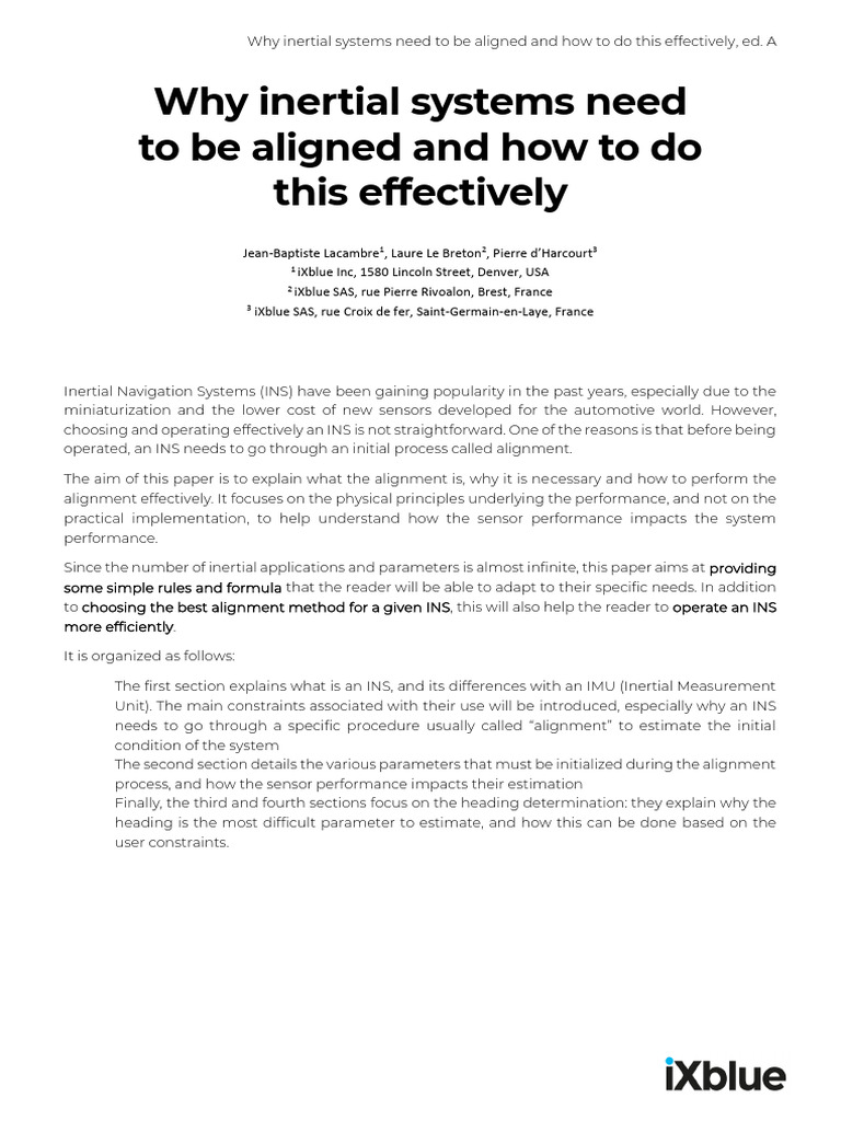 Aligning Inertial Navigation Systems | PDF | Inertial Navigation System ...