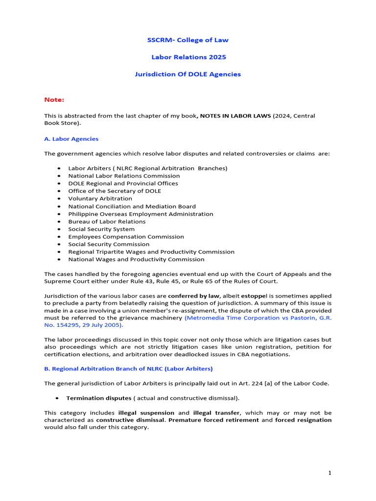 Labor Relations Jurisdiction Overview 2025 | PDF | Employment | Labour Law