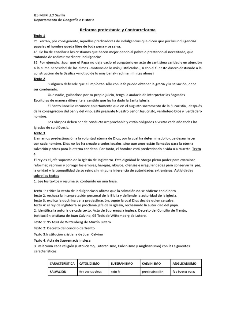 Reforma y Contrarreforma en Europa | PDF | Luteranismo | Iglesia Católica