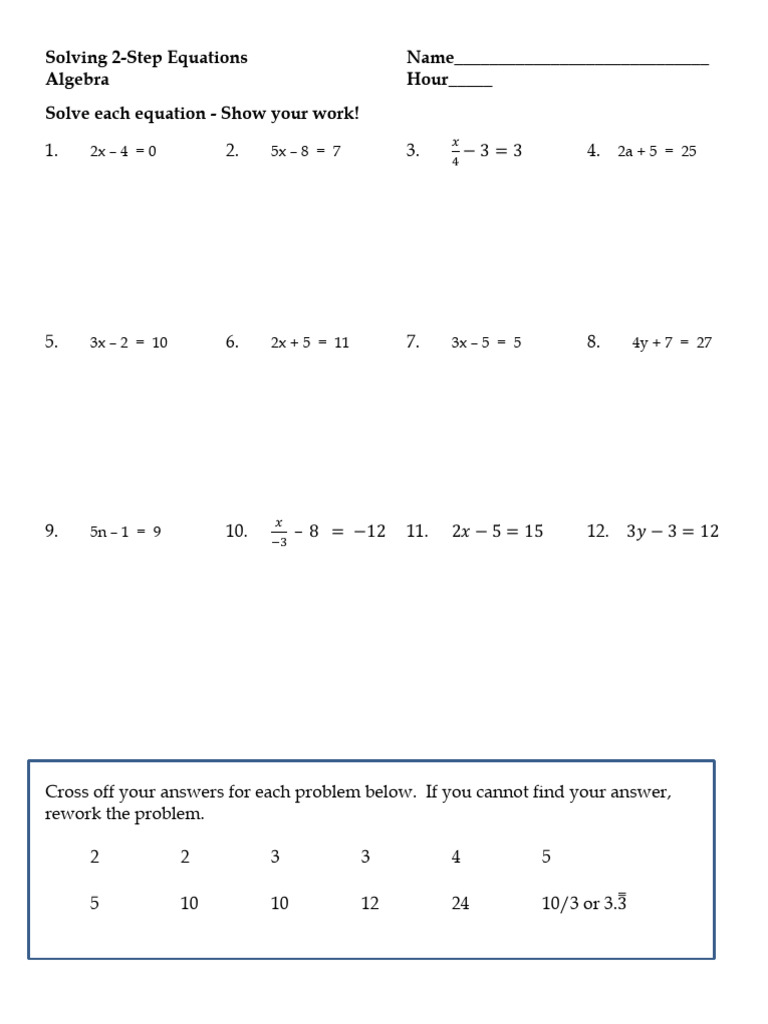 2-Step Equations Practice Worksheet | PDF