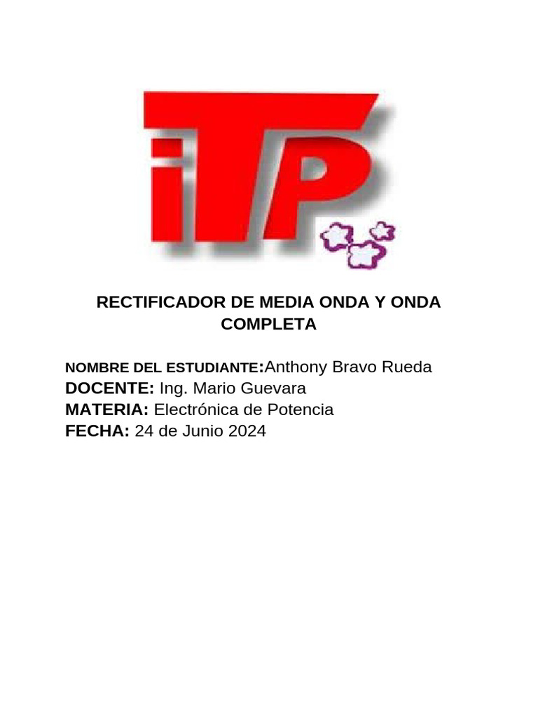 Rectificador de Media Onda y Onda Completa Anthony Bravo | PDF | Olas ...