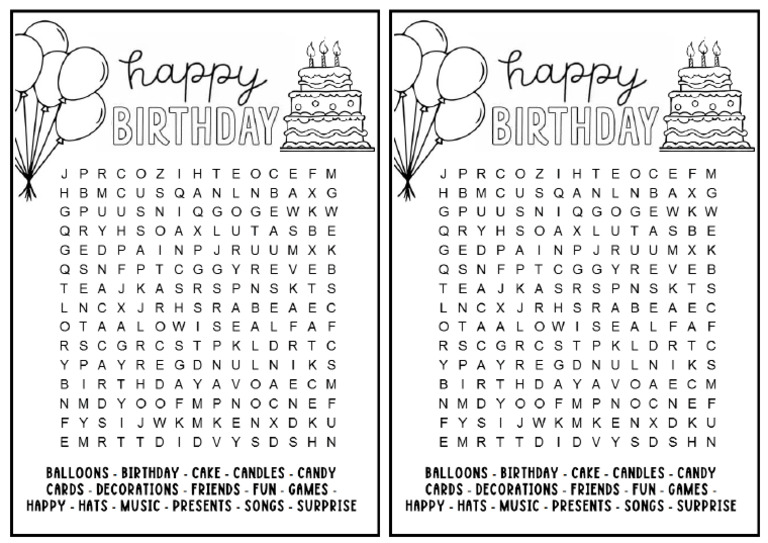 Extra Activity - Birthday Wordsearch | PDF
