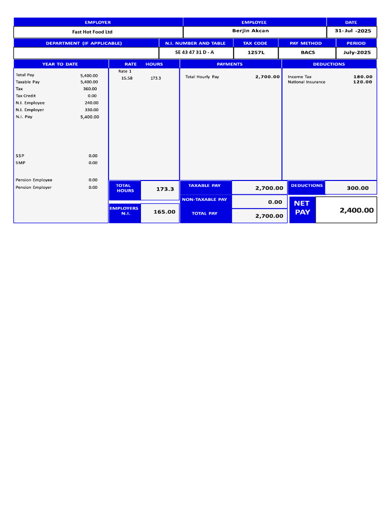 Berjin Akcan Payslip July | PDF