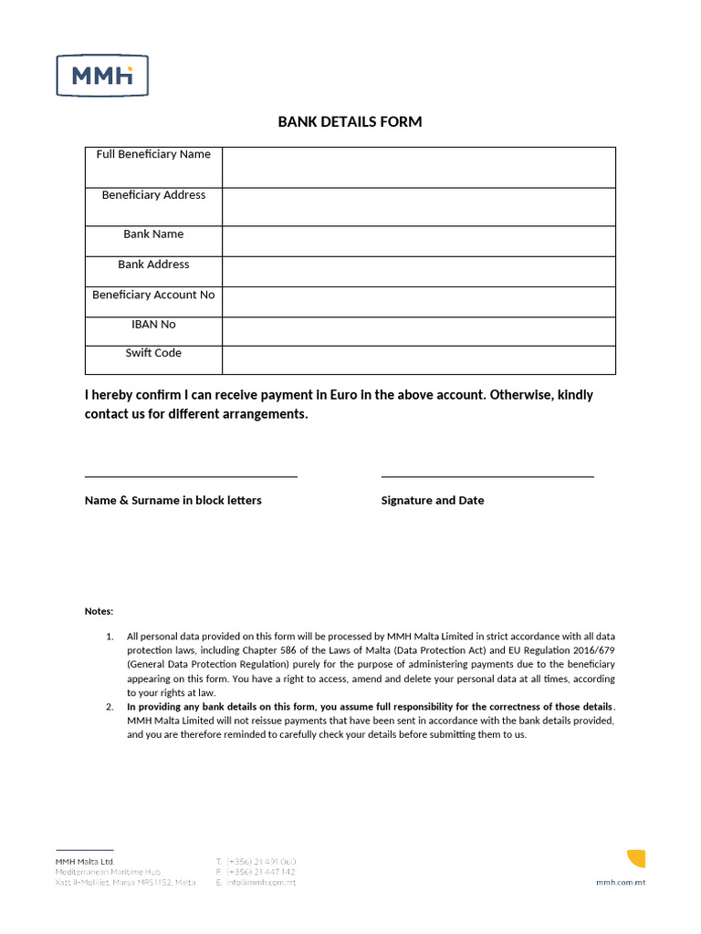 Bank Details Form | PDF
