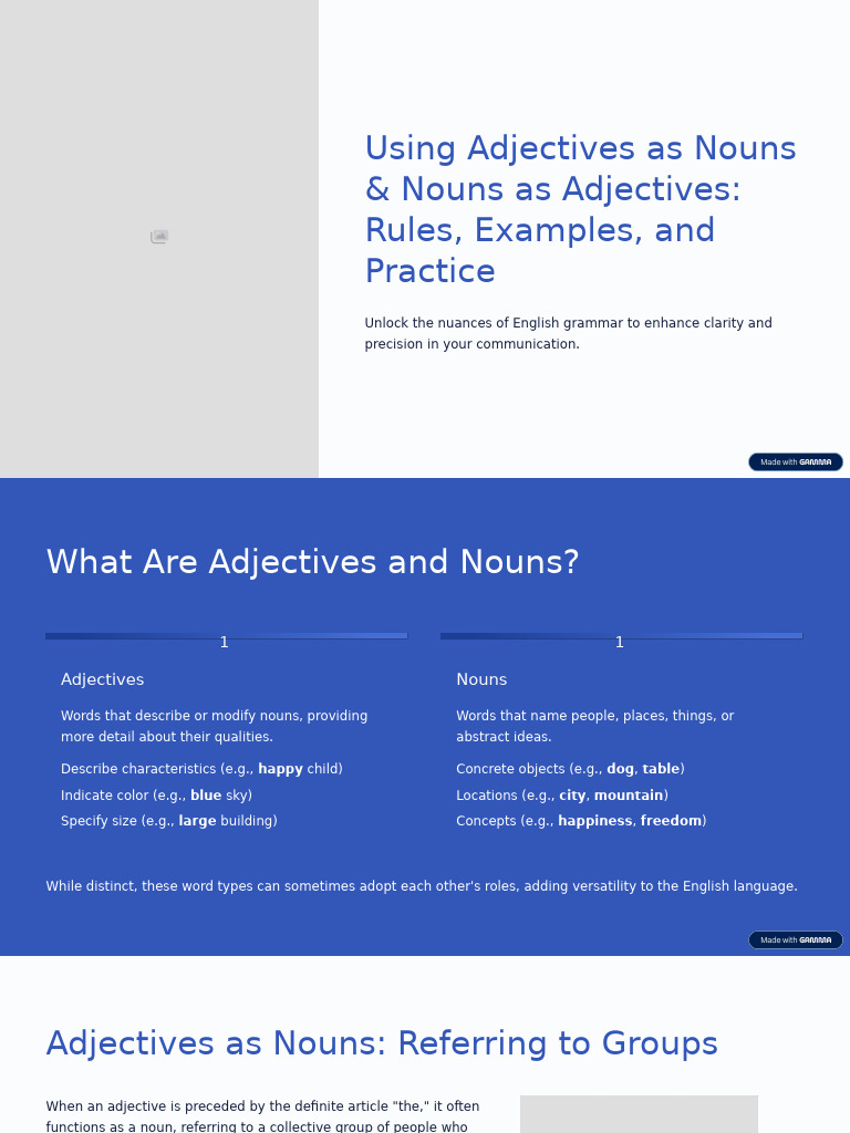 Adjectives and Nouns: Usage Guide | PDF | Noun | Adjective