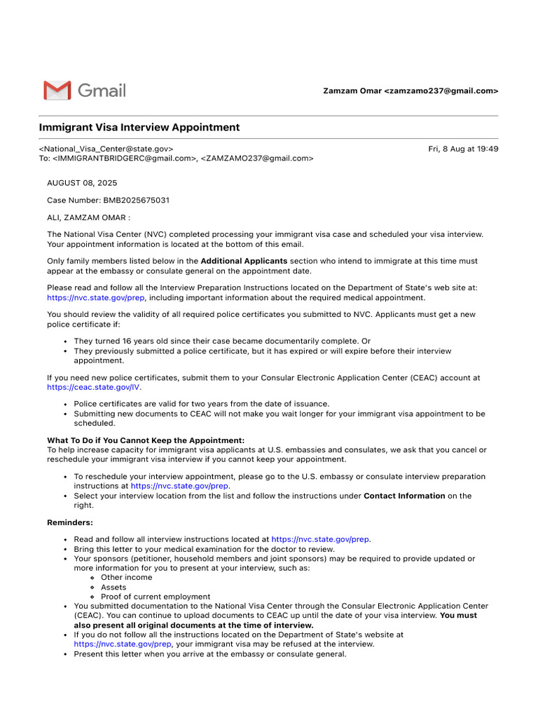 Immigrant Visa Interview Appointment PDF | PDF | Travel Visa | Diplomacy