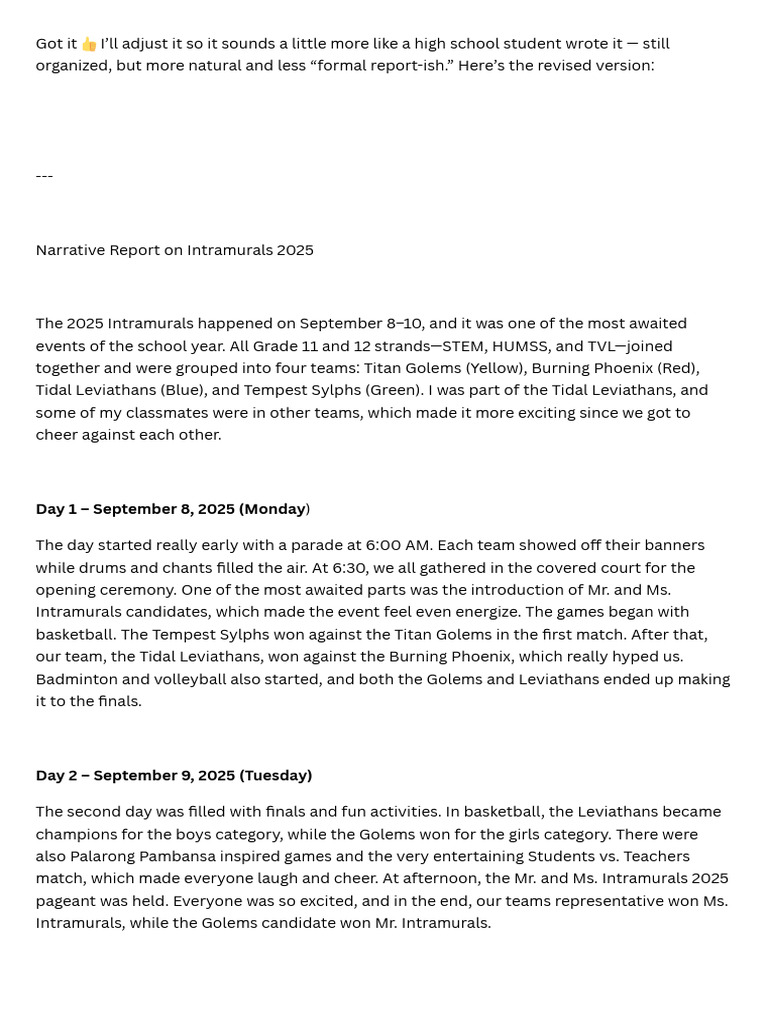 2025 High School Intramurals Recap | PDF