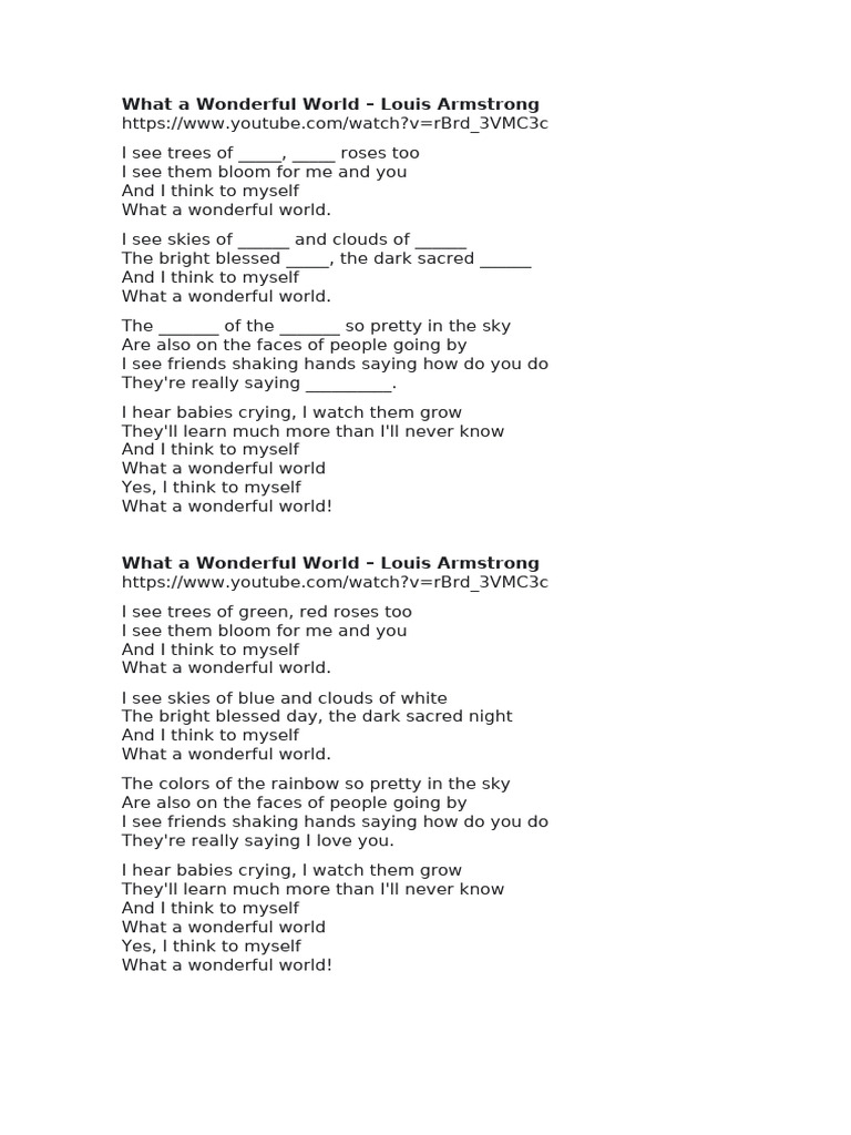 What A Wonderful World - Song | PDF
