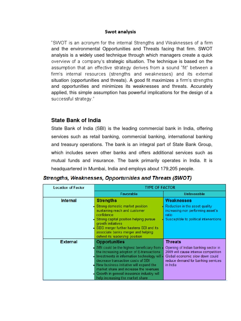 Swot Analysis | PDF | Banks | Swot Analysis