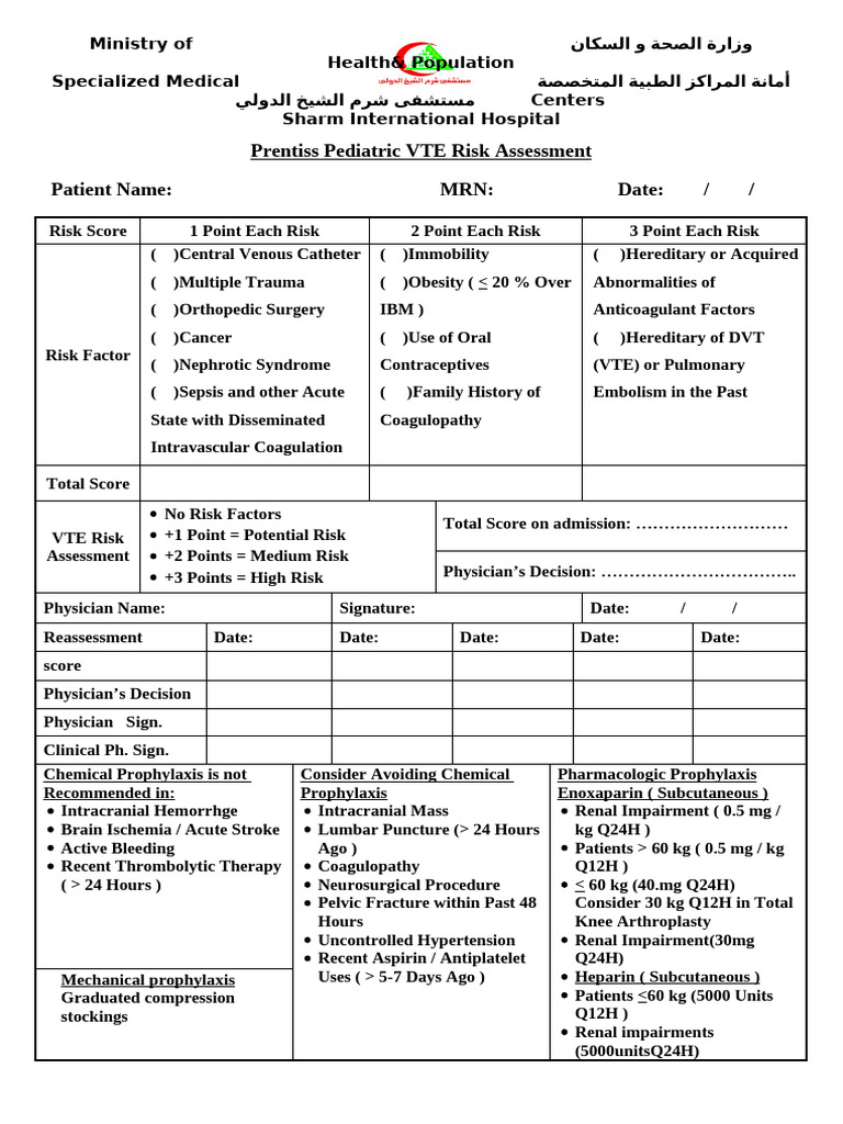 Pediatric VTE Risk Assessment Guide | PDF | Medical Specialties ...