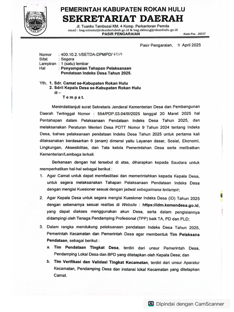 Surat Setda Indeks Desa Tahun 2025 | PDF