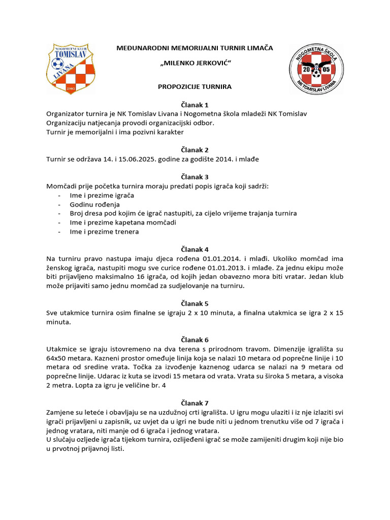 Propozicije Turnir 2025 - 1e978336 56ab 4d78 b85f 3c4f88baabed | PDF