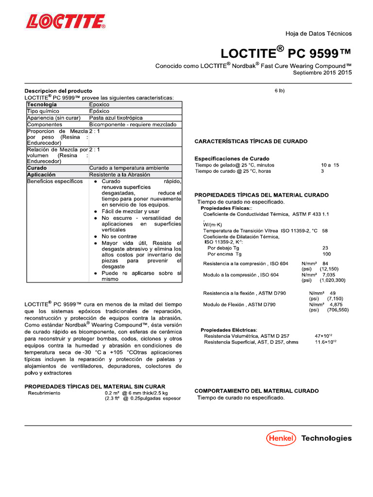 Ficha Tecnica Loctite PC 9599 | PDF
