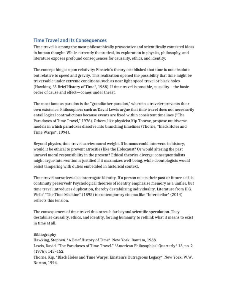 Time Travel and Its Consequences | PDF | Time Travel | Causality