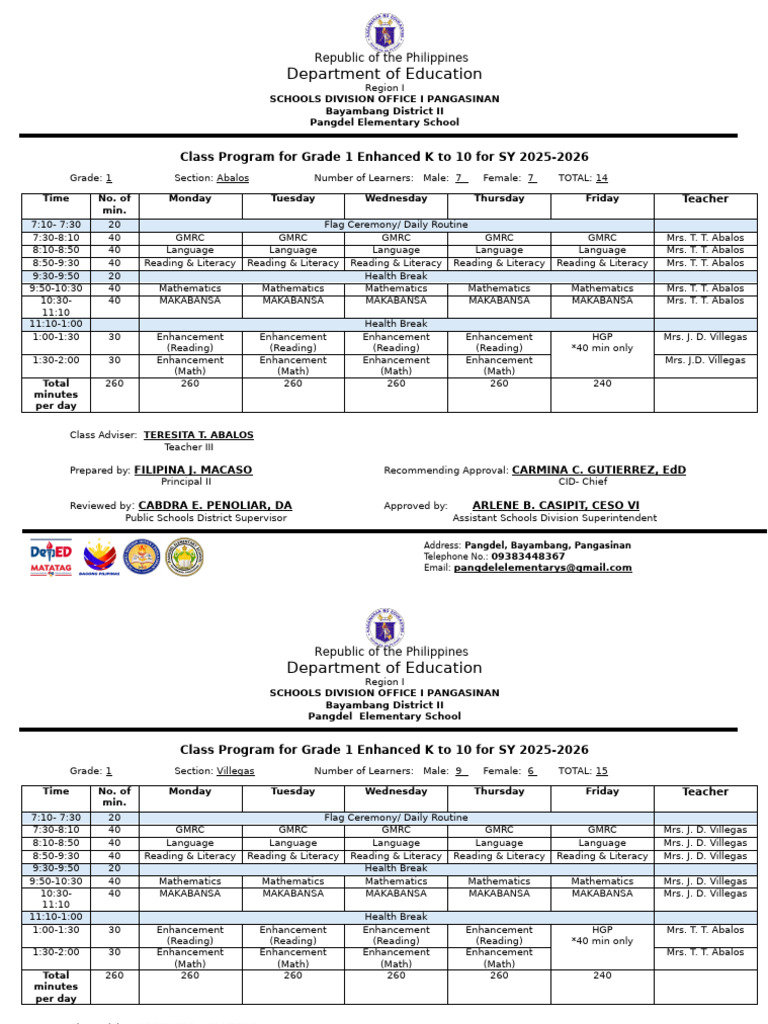 Grade 1-3 Class Programs SY 2025-2026 | PDF | Asia | Southeast Asia