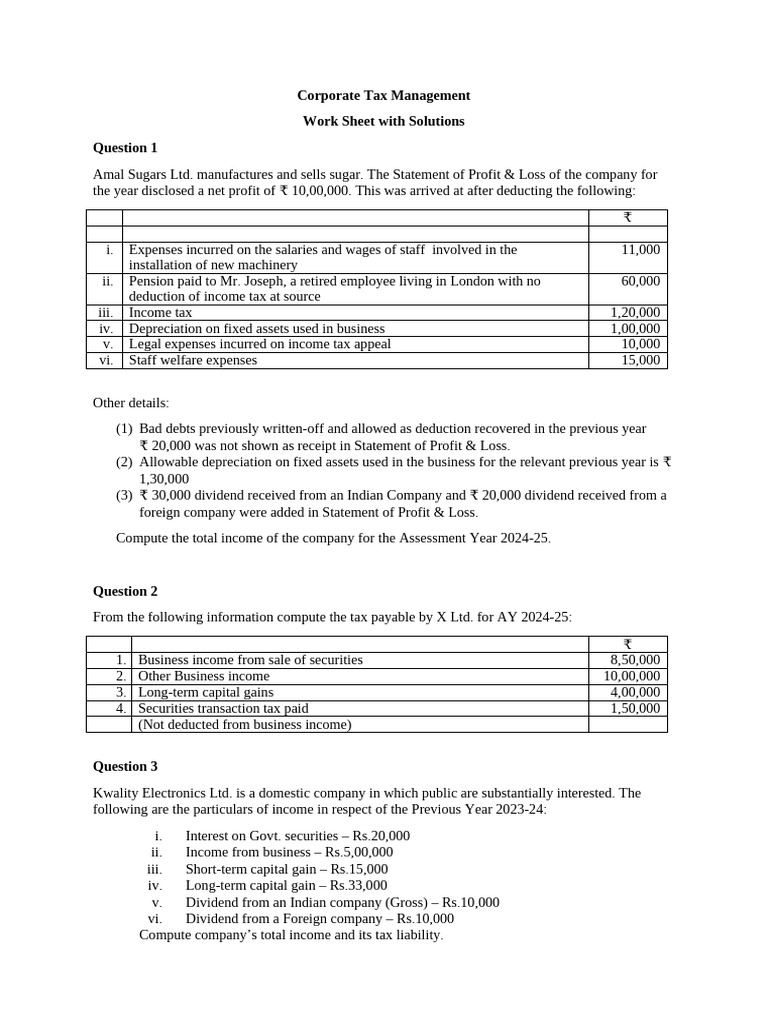 Corporate Tax Management Solutions 2024 | PDF | Expense | Dividend