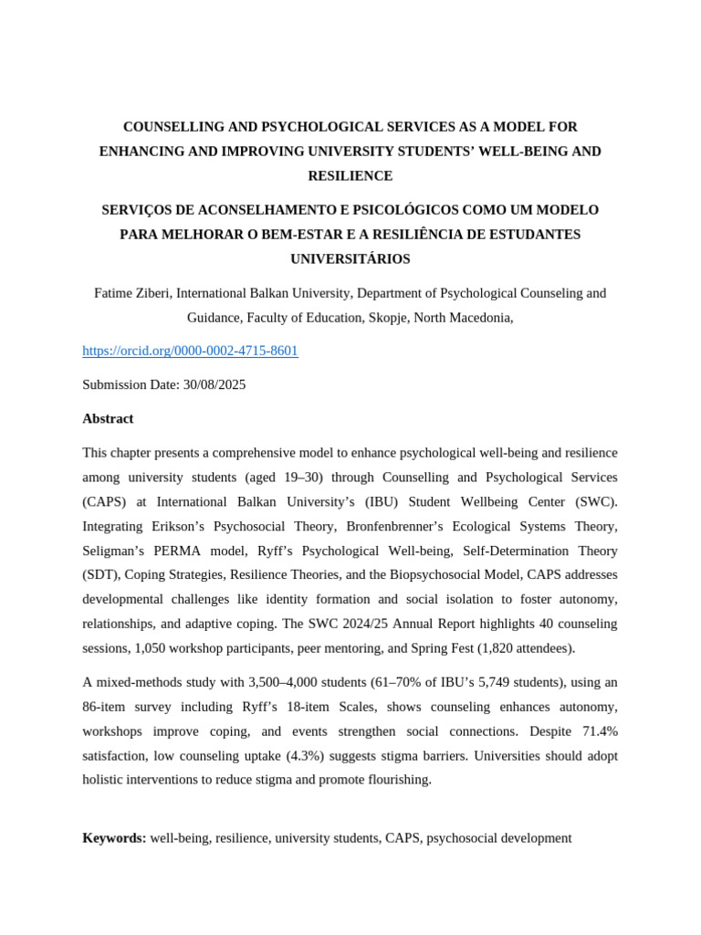 Counselling and Psychological Services As A Model For Enhancing and ...